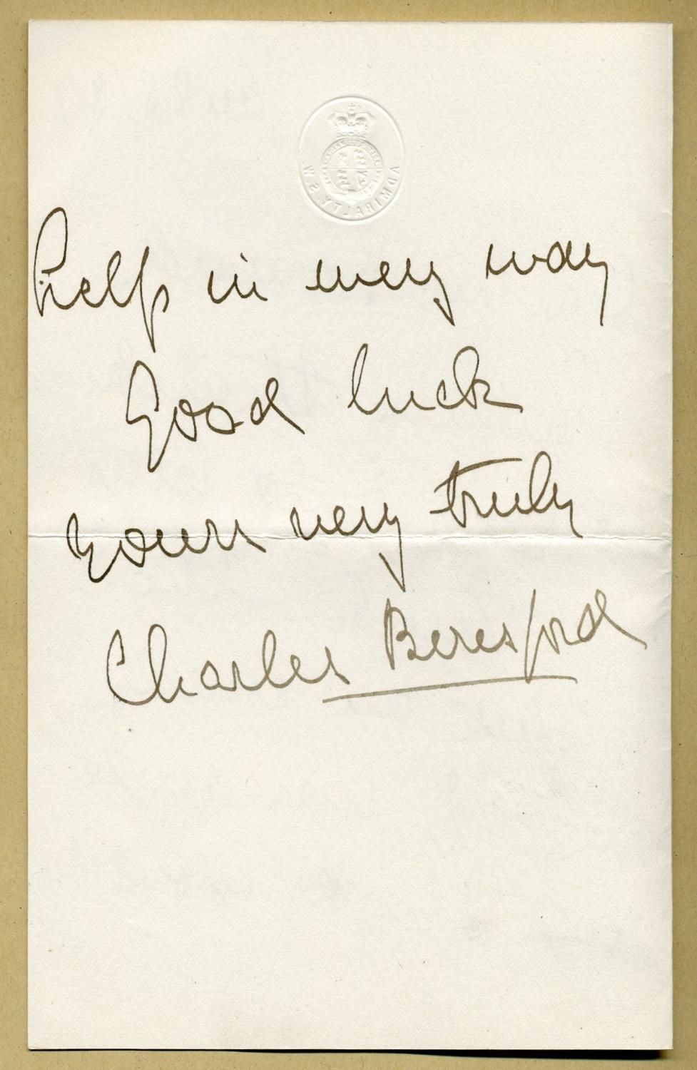Lord Charles Beresford (1846-1919) - Autograph letter signed by Lord ...