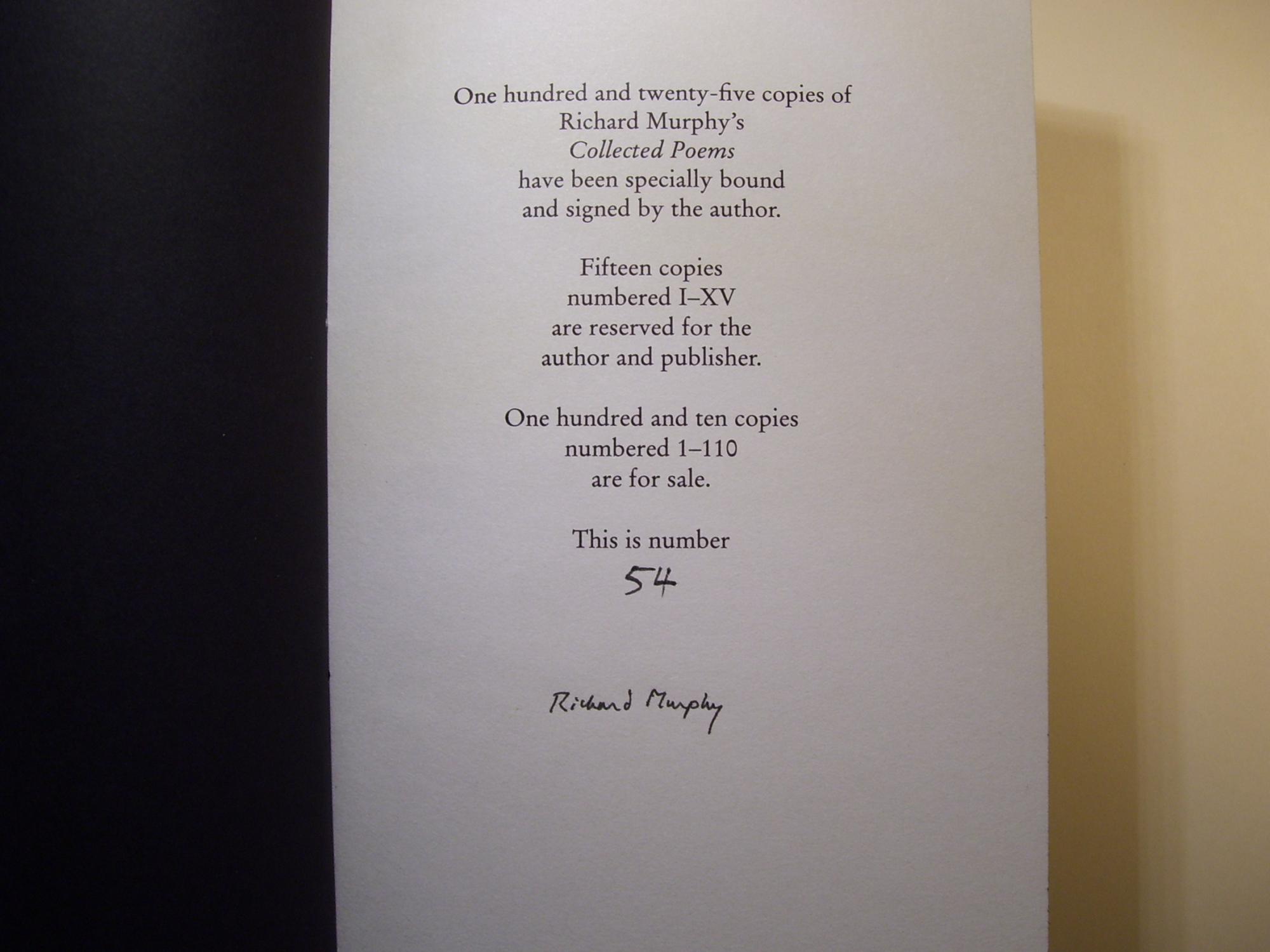 Collected Poems by MURPHY, Richard: Fine Hardcover (2000) 1st Edition ...