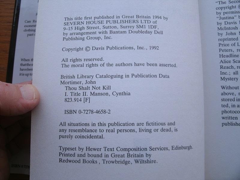 Thou Shalt Not Kill by Mortimer, John (ed), Cynthia Mason ( ed), Ralph ...