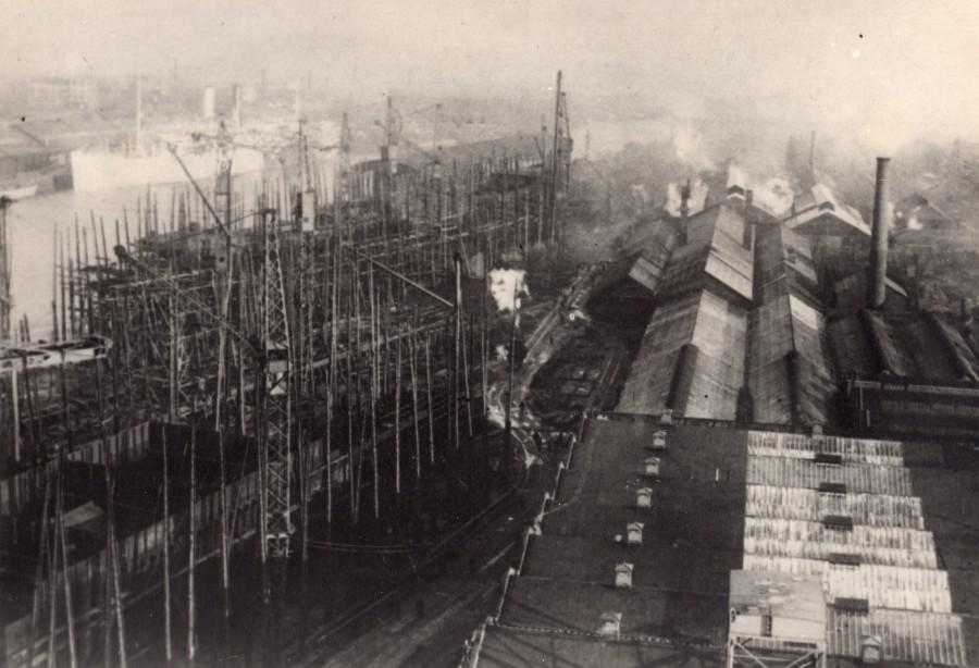 Scotland WWI Clyde Shipyard from a Crane Ship Building old Photo 1914 ...