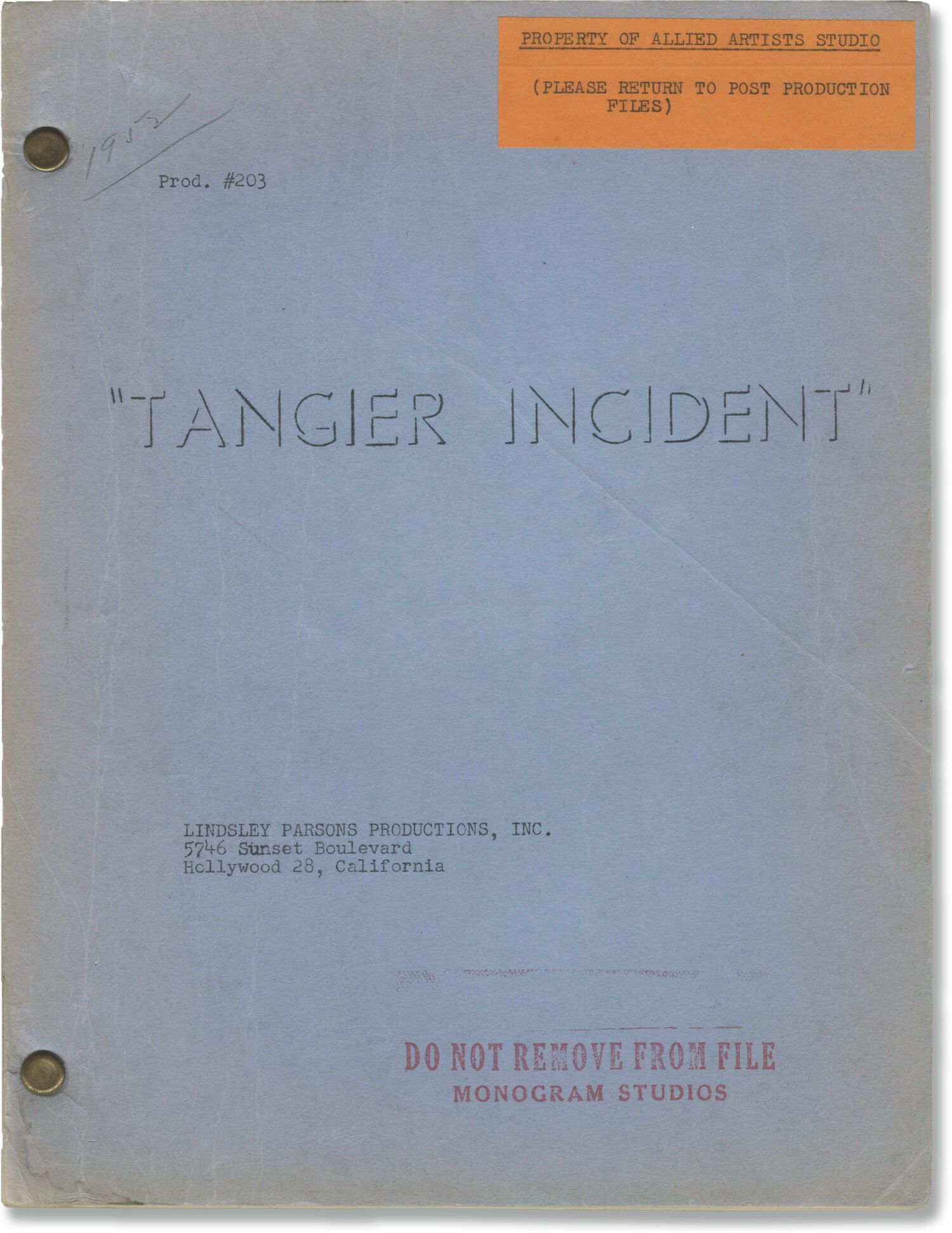 Tangier Incident (Original screenplay for the 1953 film) von Lew ...