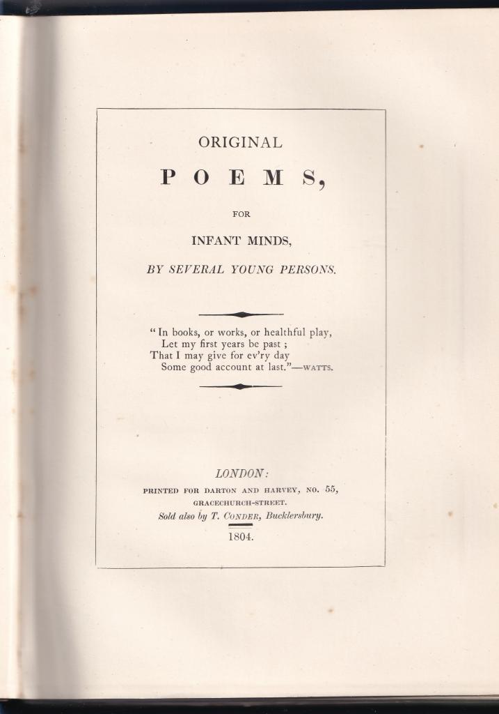 The "Original Poems" and others by Taylor, Ann and Jane, O'Keefe ...