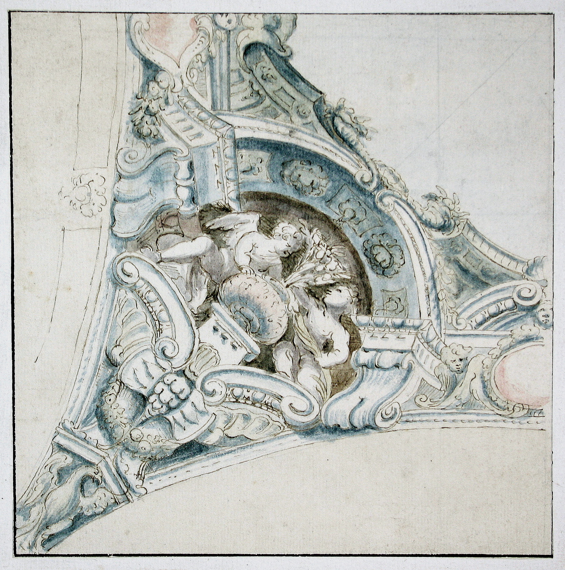 Design for a corner of a ceiling painting with two putti. von Mauro ...