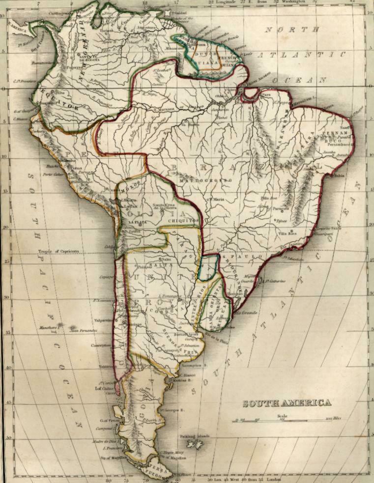 South America United Provinces Patagonia equator 1835 Bradford map ...