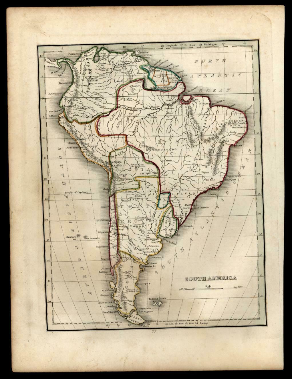 South America United Provinces Patagonia equator 1835 Bradford map ...