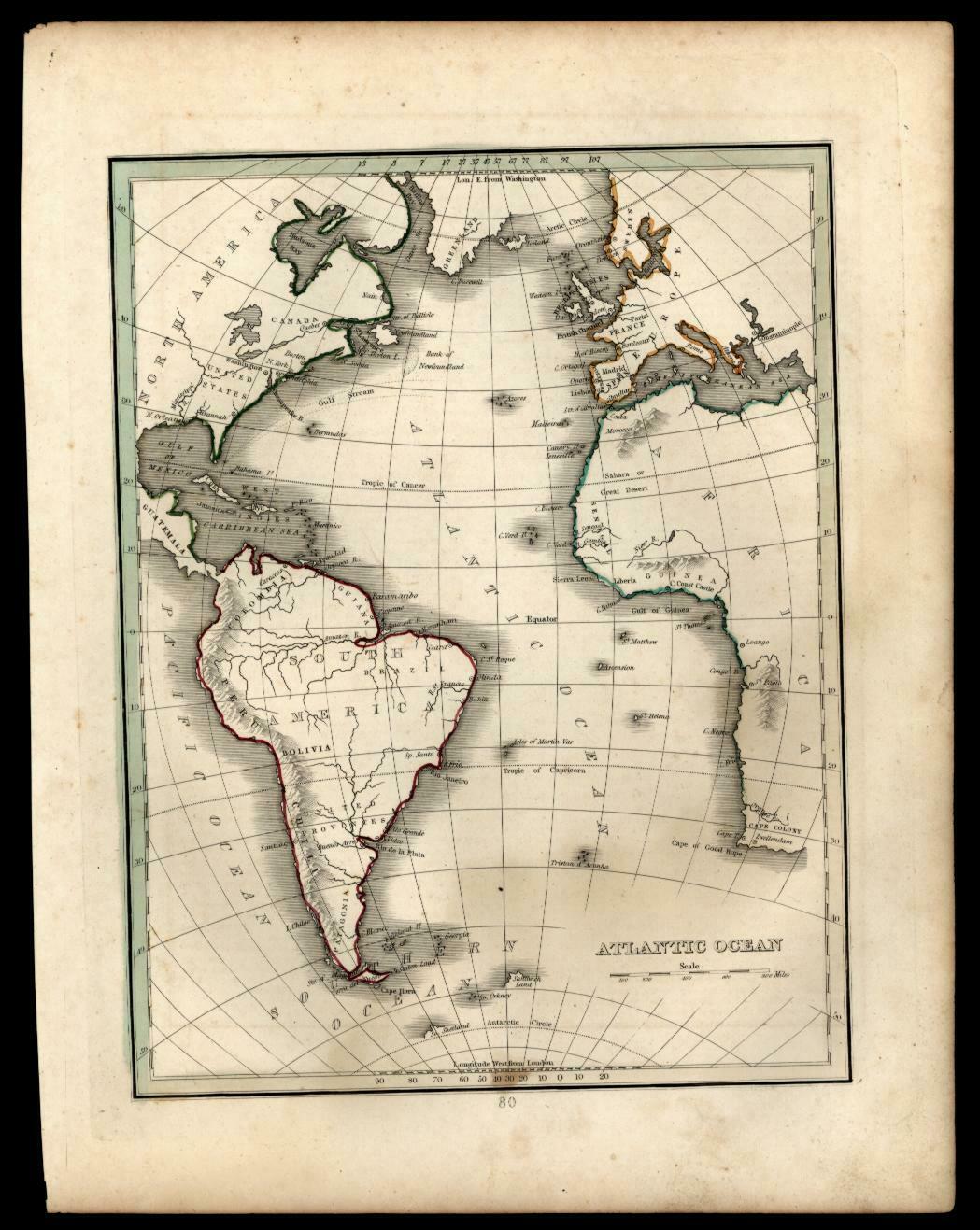 Atlantic Ocean Continents South North America Africa Europe 1835 ...