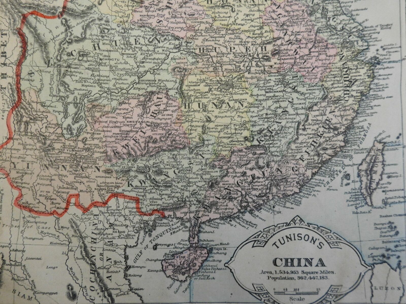 China Political Map Provinces Formosa Taiwan Hong Kong 1892 Tunison map ...