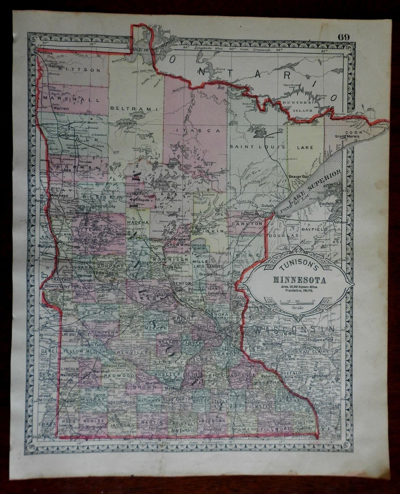 Minnesota Lake Superior Mississippi River Twin Cities 1893 Tunison map ...