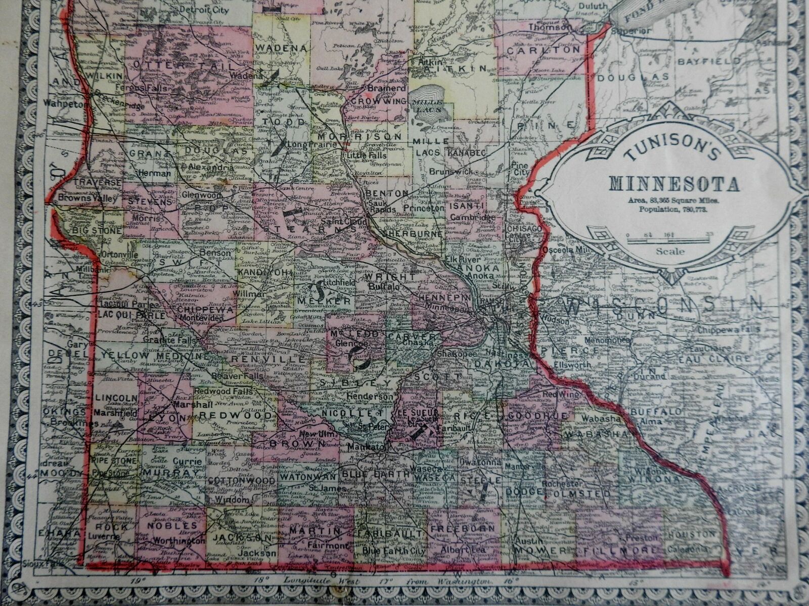 Minnesota Lake Superior Mississippi River Twin Cities 1893 Tunison map ...