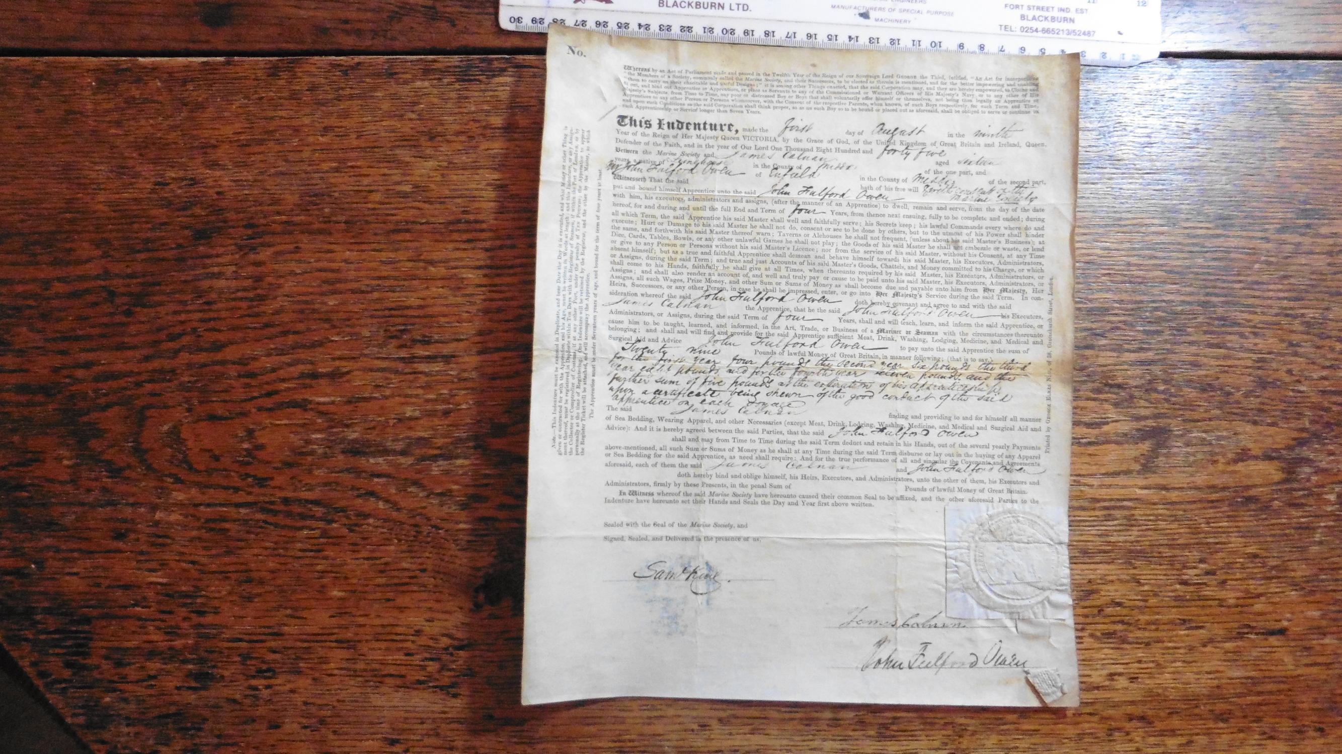 BETWEEN JAMES CALNAN OF LIMEHOUSE MIDDLESEX, TO CAPTAIN JOHN FULFORD ...