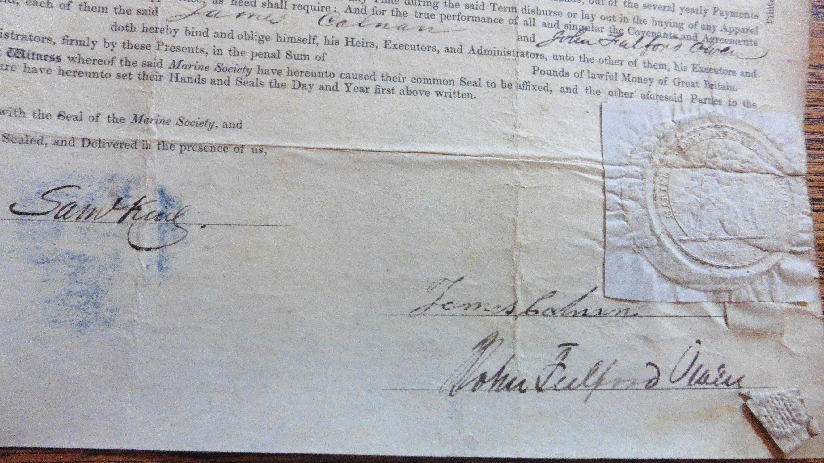 BETWEEN JAMES CALNAN OF LIMEHOUSE MIDDLESEX, TO CAPTAIN JOHN FULFORD ...