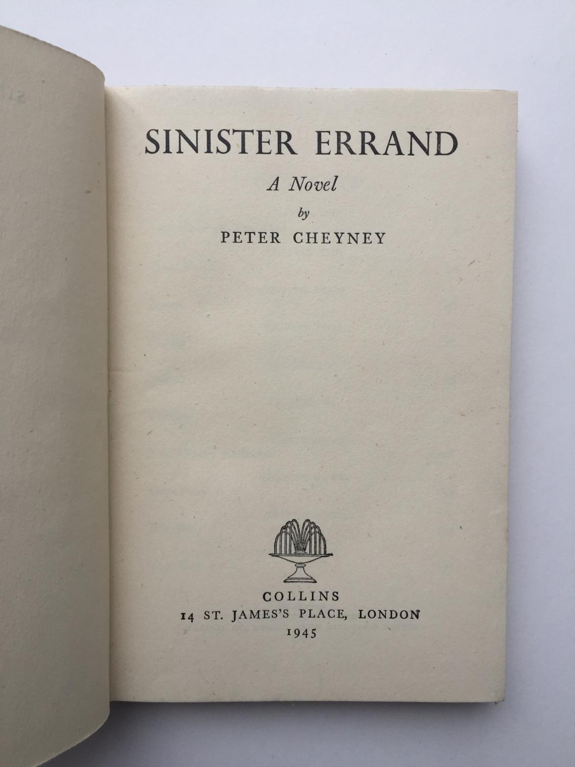 Sinister Errand by PETER CHEYNEY: Very Good Hardcover (1945) 1st ...