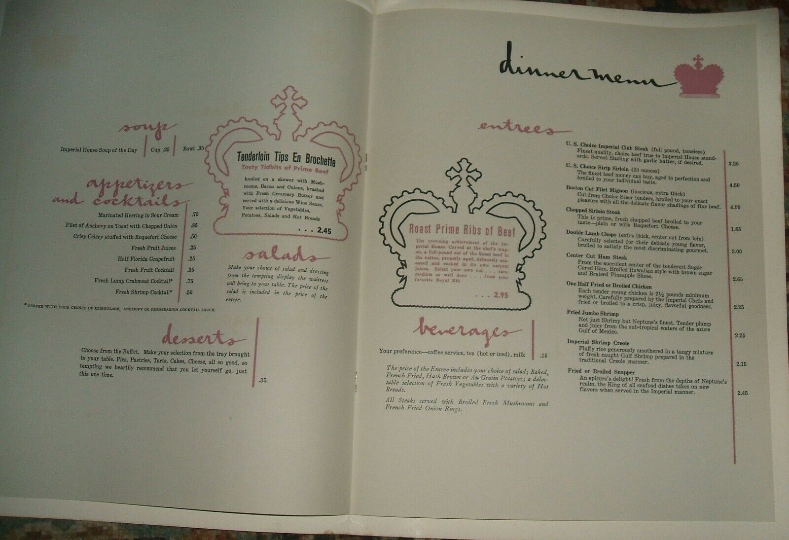 Morrison's Imperial House Menu Circa 1953 "Where the Royal Rib Reigns ...