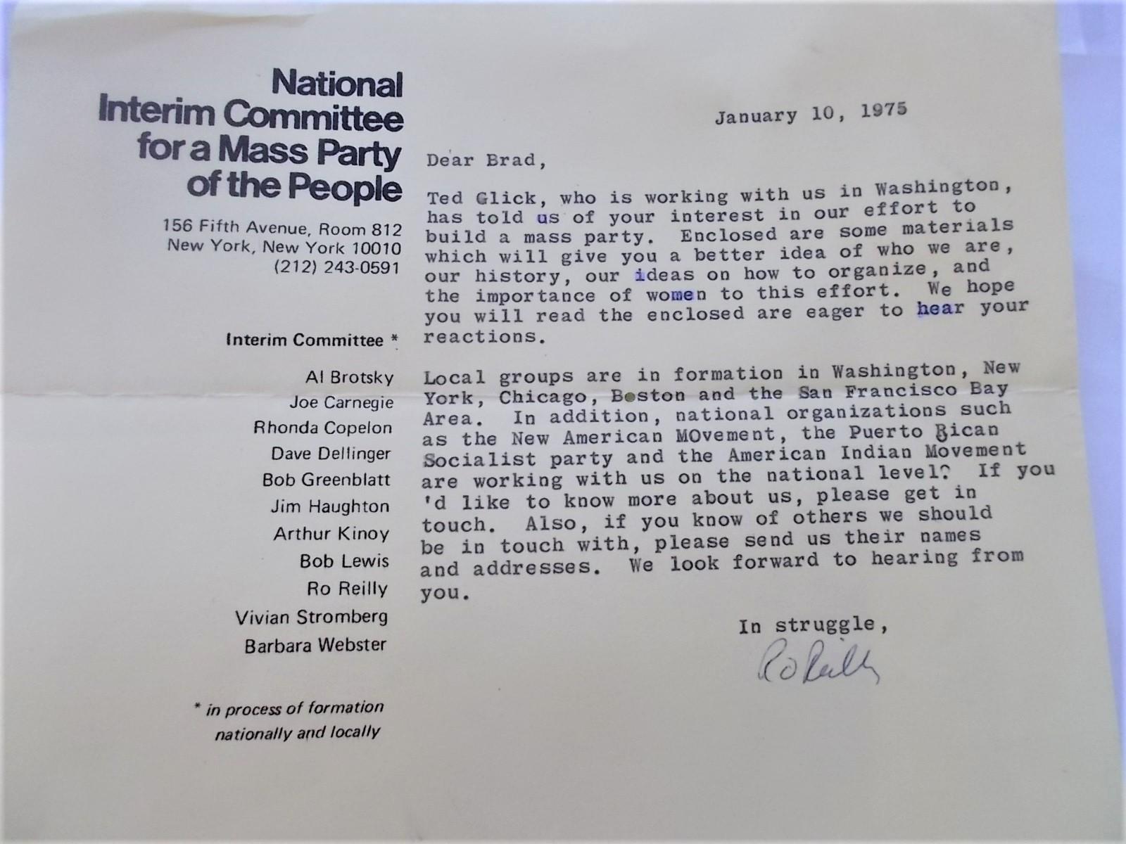 Original Typed and Signed Letter From Ro Reilly (National Interim ...