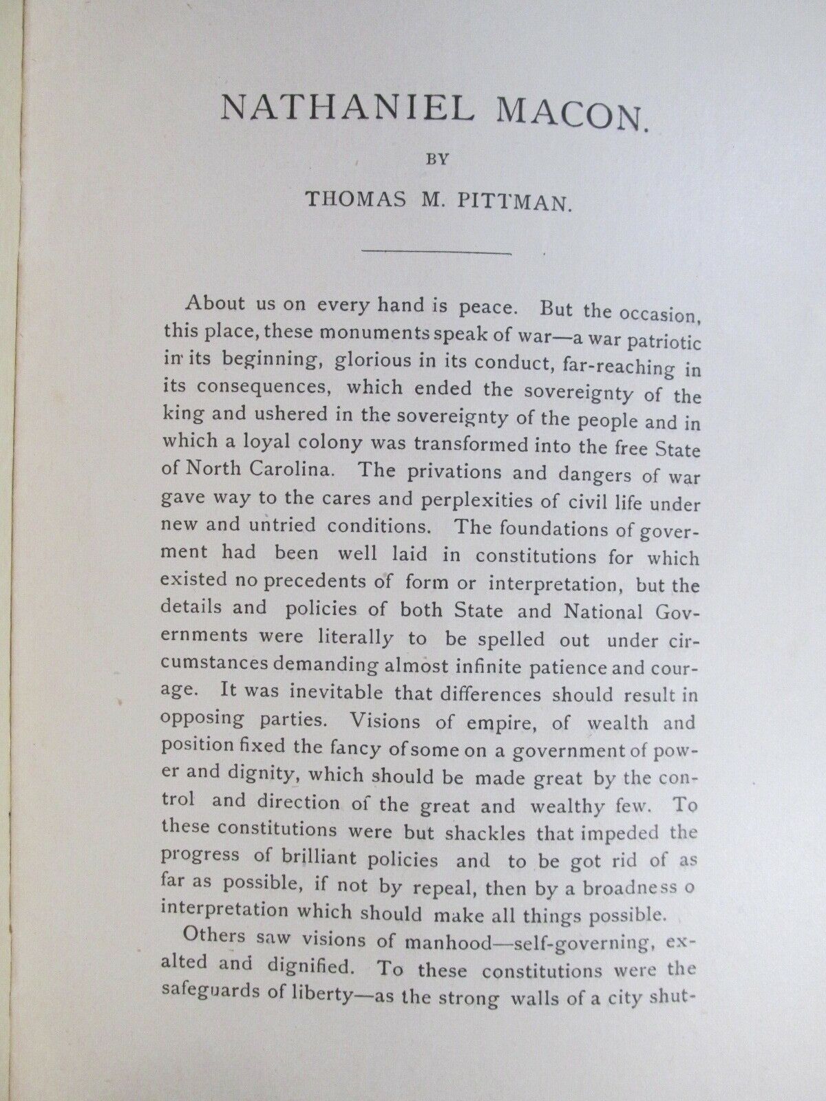 Nathaniel Macon. An Address by Thomas M. Pittman, Esq., on Occasion of ...