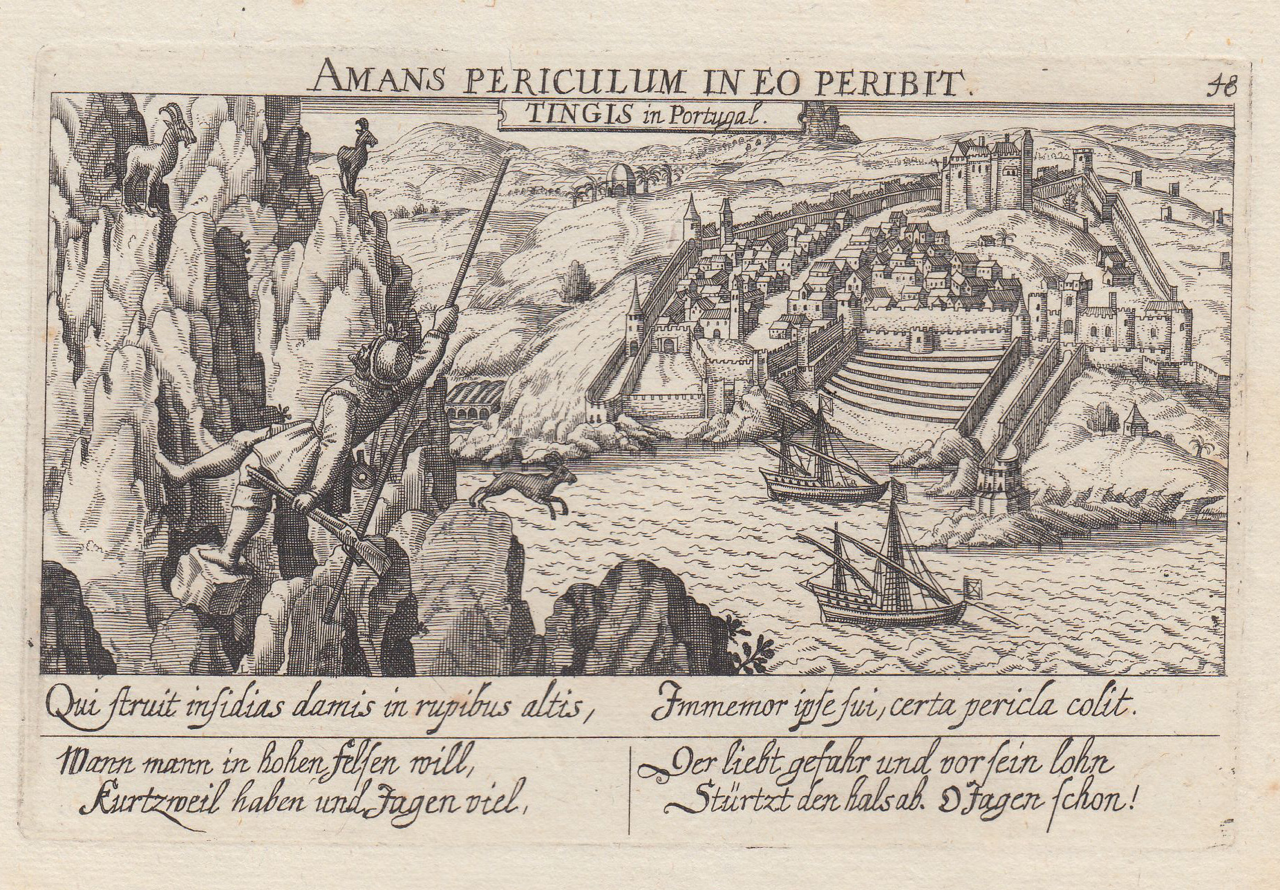 Gesamtansicht, darunter Vers, "Tingis in Portugal". by Marokko ...