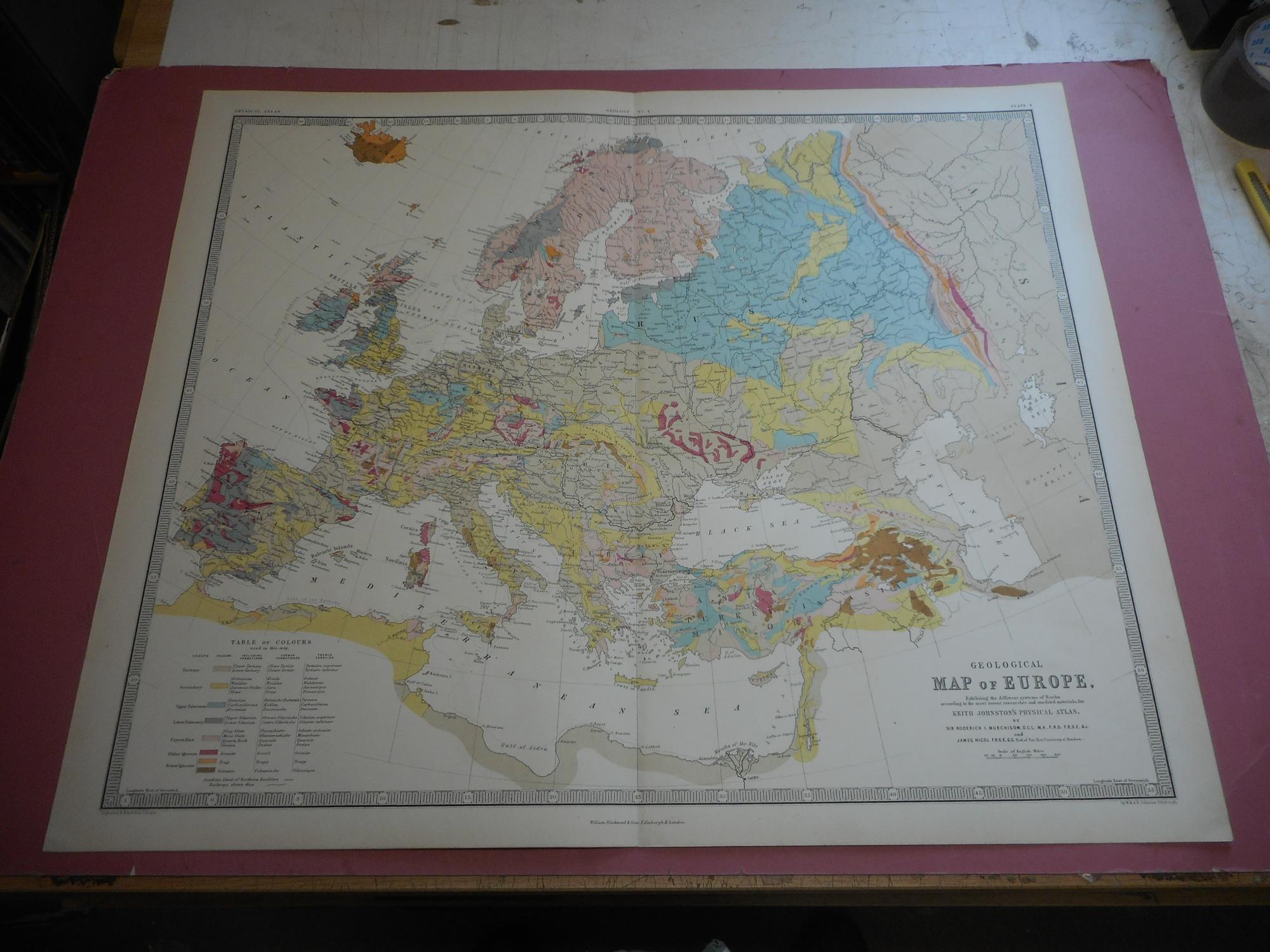 GEOLOGICAL MAP OF EUROPE par A K JOHNSTON: (1856) Carte | Gordon Leete