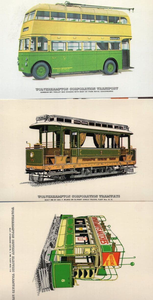Wolverhampton 3x Old Bus Tram Artist Painting Transport Postcard s ...