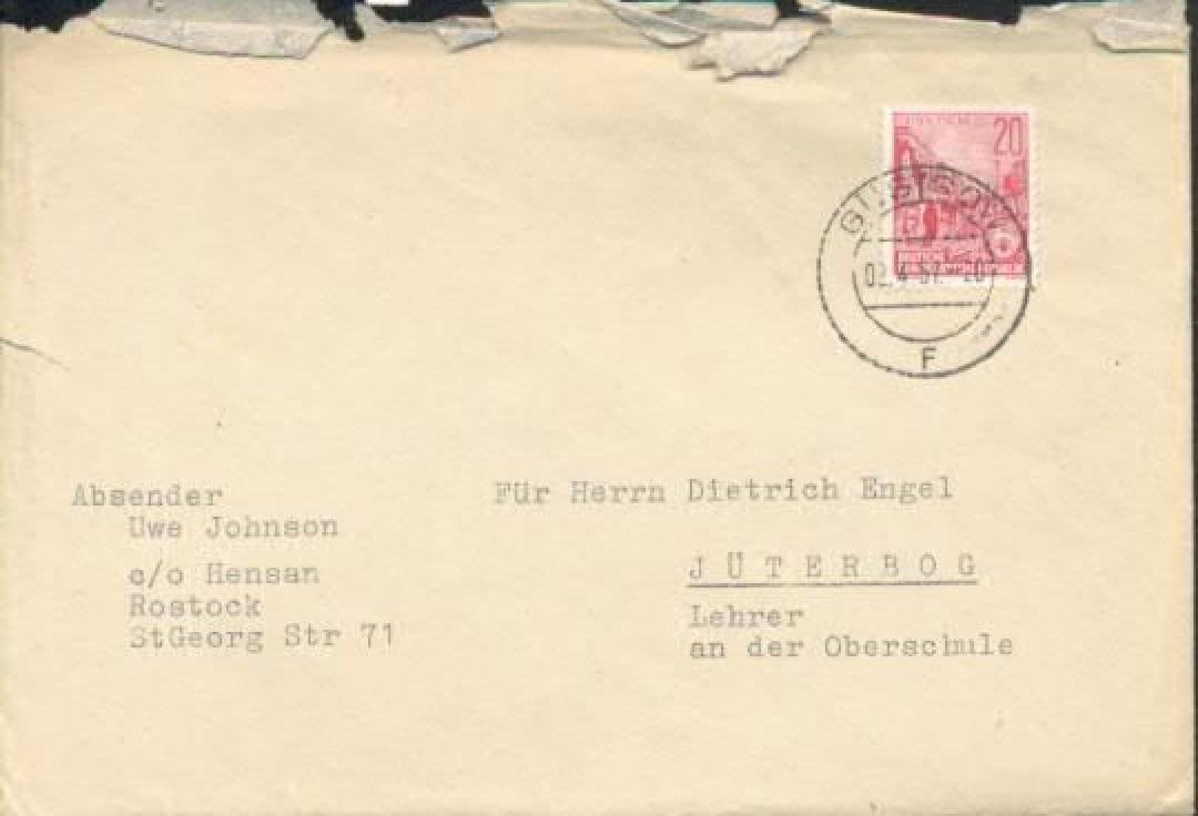 Maschinengeschriebener Brief von Uwe Johnson an Herrn Dietrich Engel by ...
