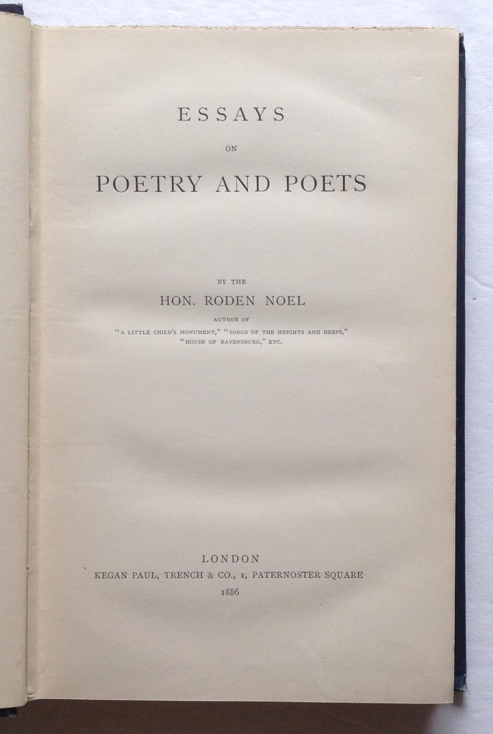 Essays on Poetry and Poets. by The Hon. Roden Noel.: Good. (1886 ...