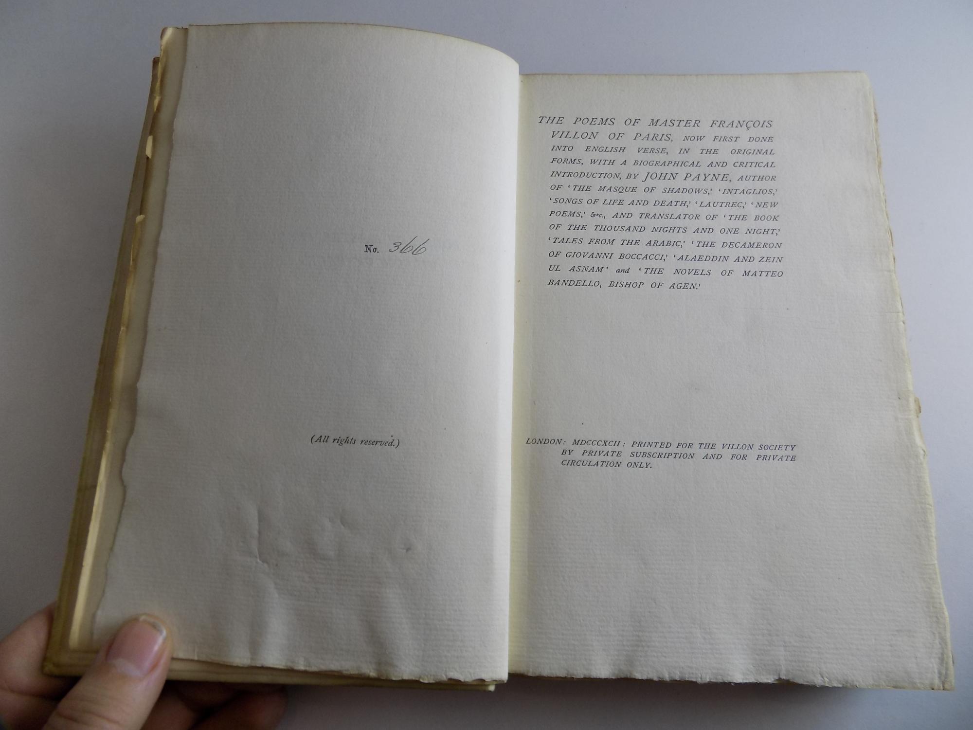 The Poems of Master Francois Villon of Paris, now first done into ...