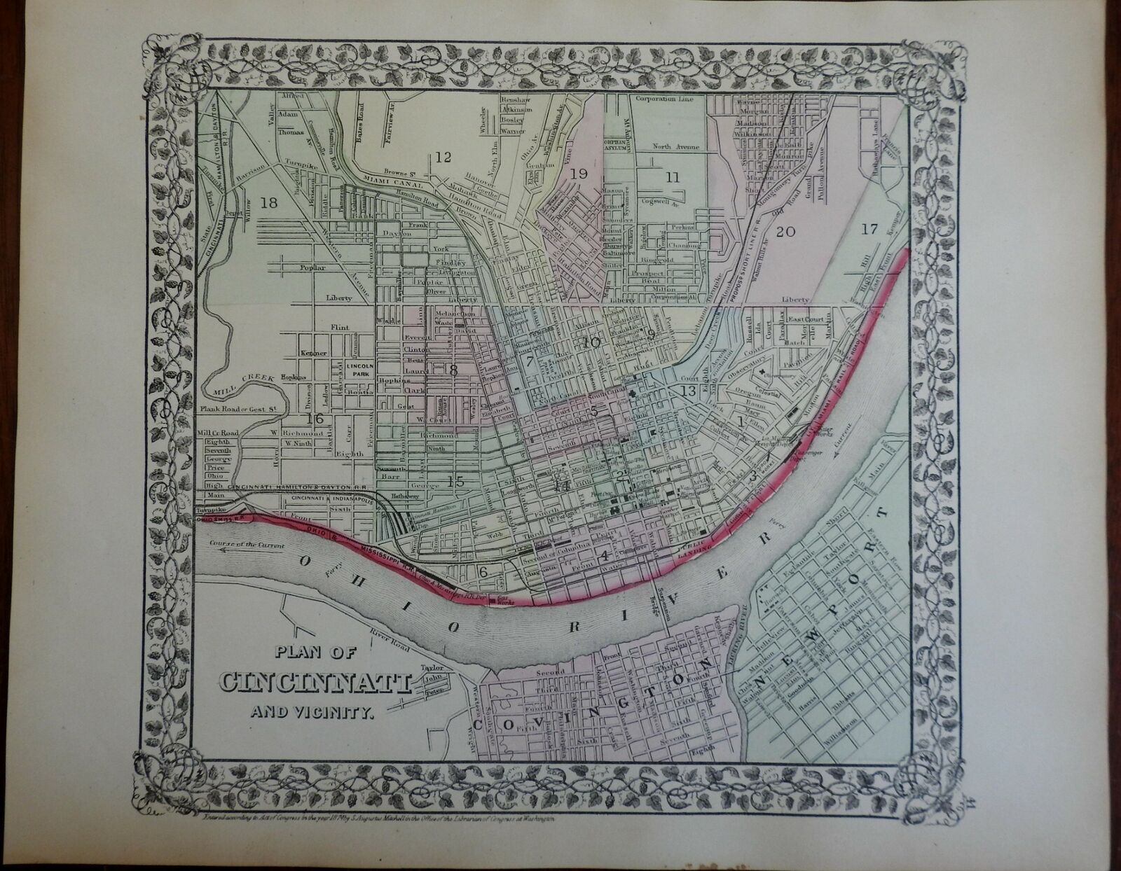 Cincinnati Ohio Detailed City Plan Ohio River Covington 1874 Mitchell ...