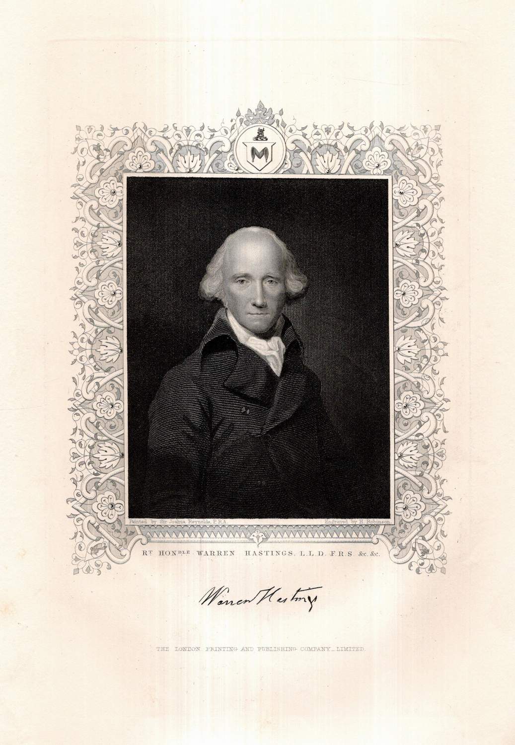 Warren Henry. Stahlstich-Porträt von Robinson nach Reynolds. par ...