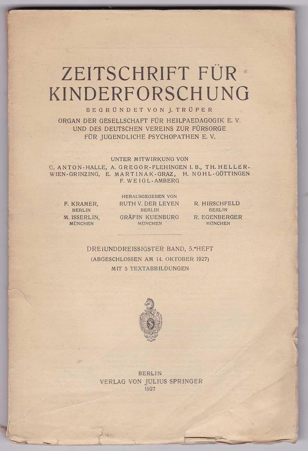 Zeitschrift für Kinderforschung 33. Jg. 1927 Heft 5: (1927) Magazin ...