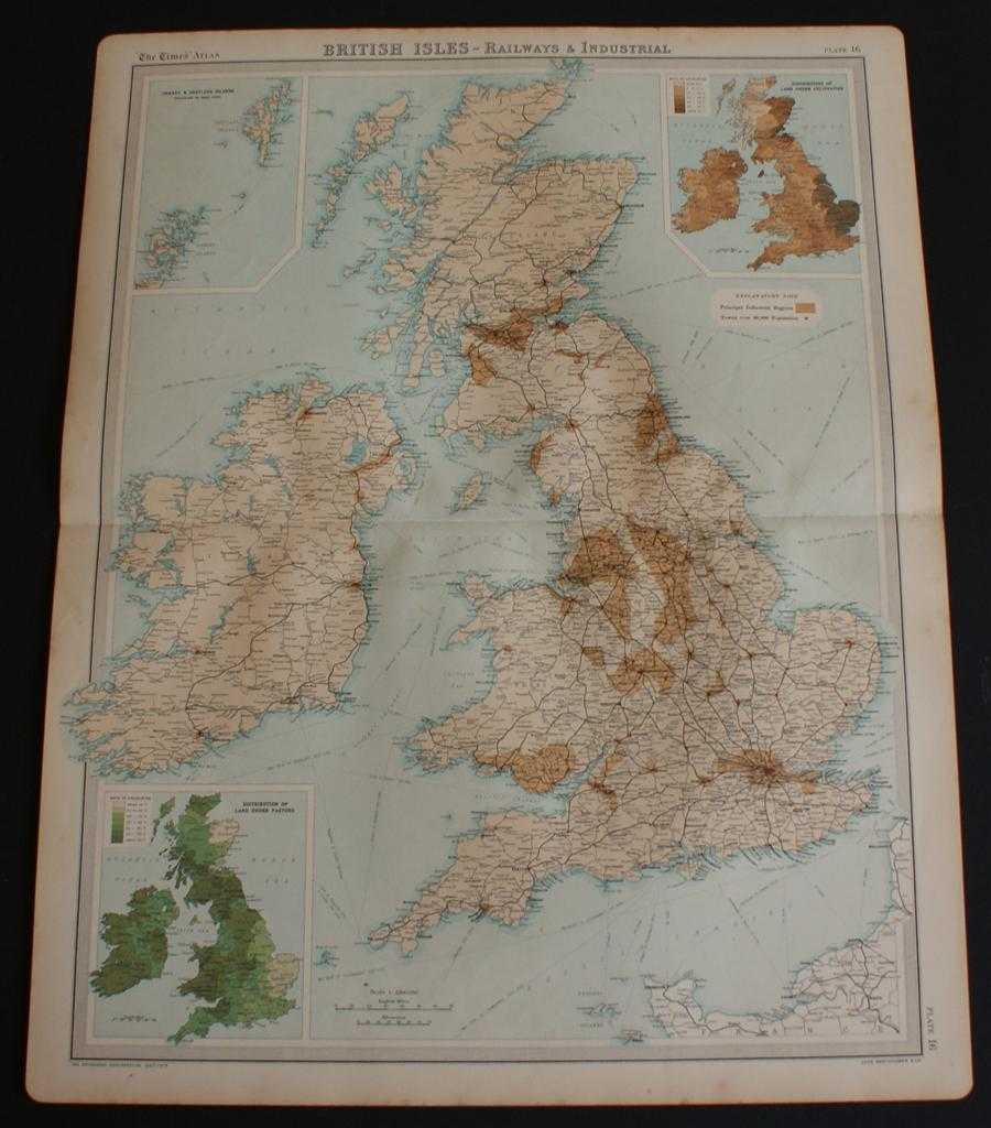 Railways and Industrial Map of the British Isles from the 1920 Times ...