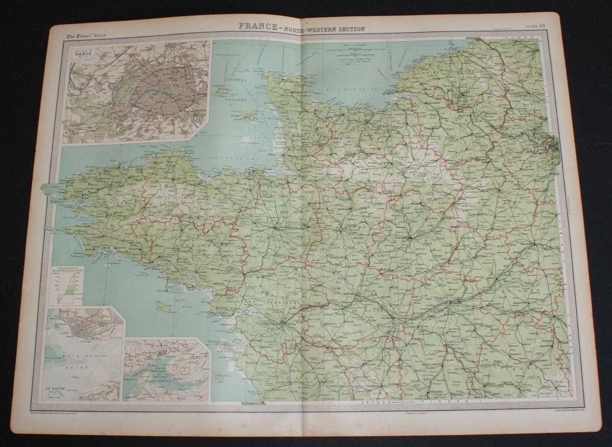 Map of "France - North-Western Section" from 1920 Times Atlas (Plate 28 ...