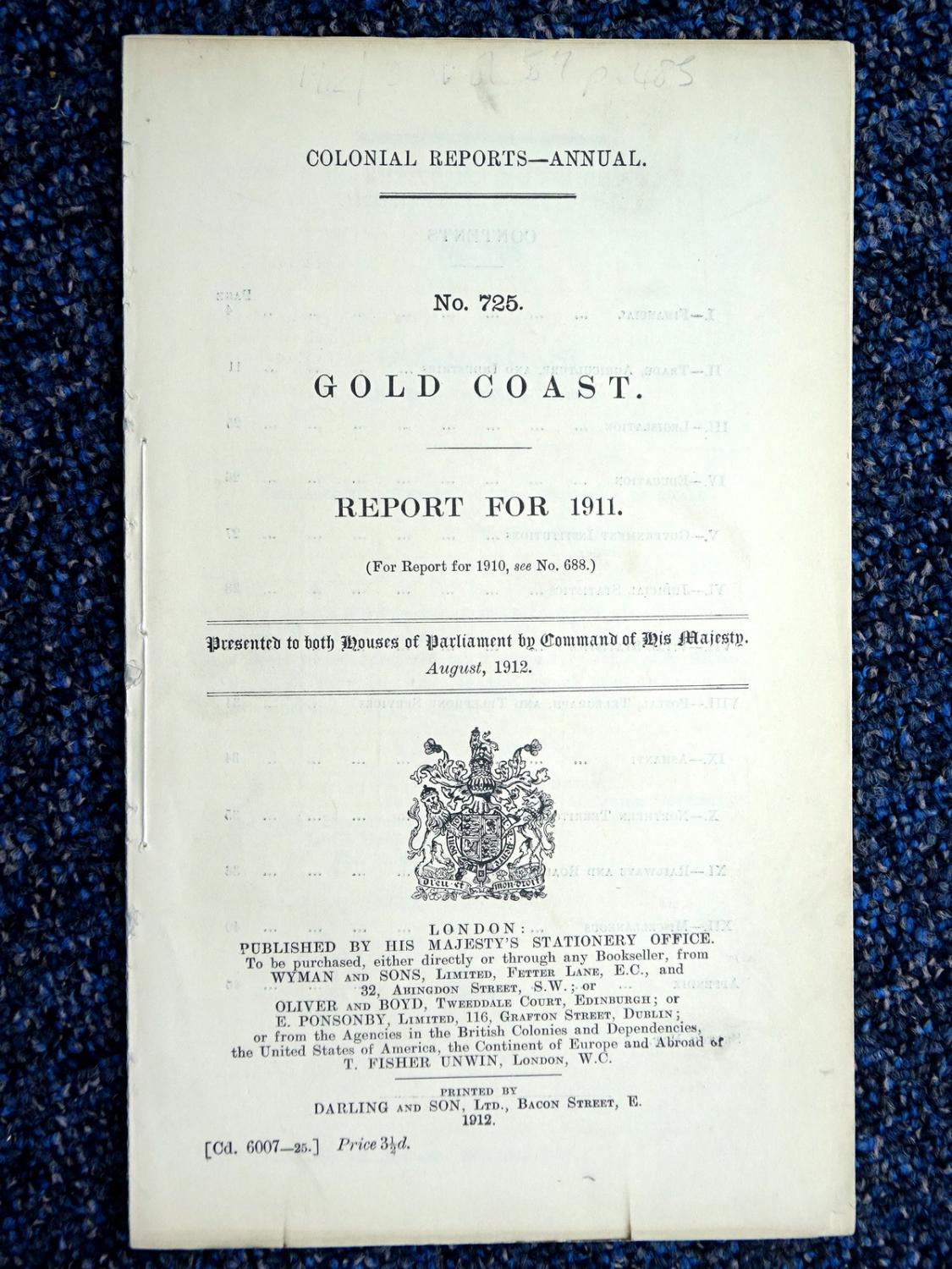 Colonial Reports - Annual. No 725. Gold Coast Report for 1911 ...