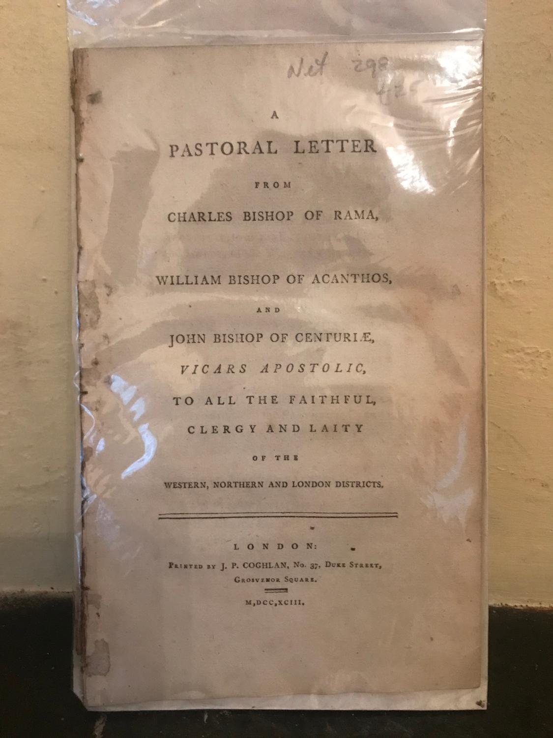 A Pastoral Letter from Charles Bishop of Rama, William Bishop of ...