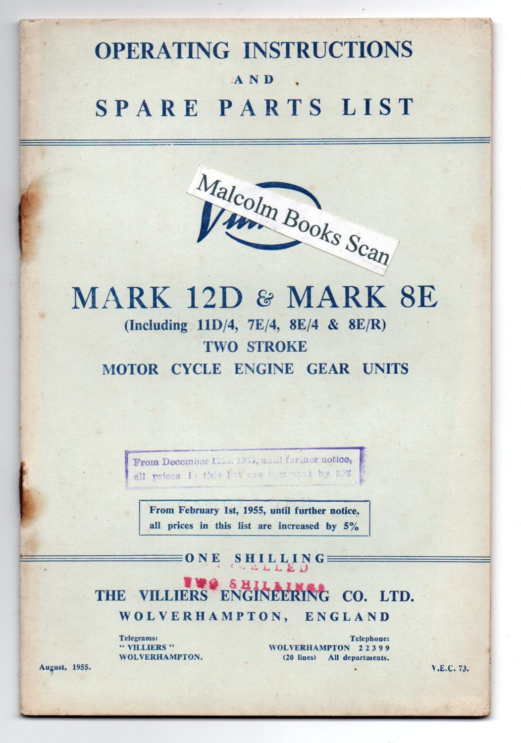 Operating instructions and spare parts list. Villiers Mark 12D & Mark ...