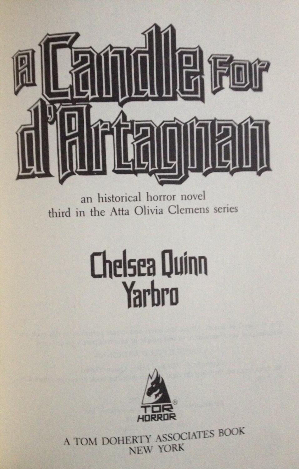 A CANDLE FOR D'ARTAGNAN by Chelsea Quinn Yarbro: Near Fine Hardcover ...