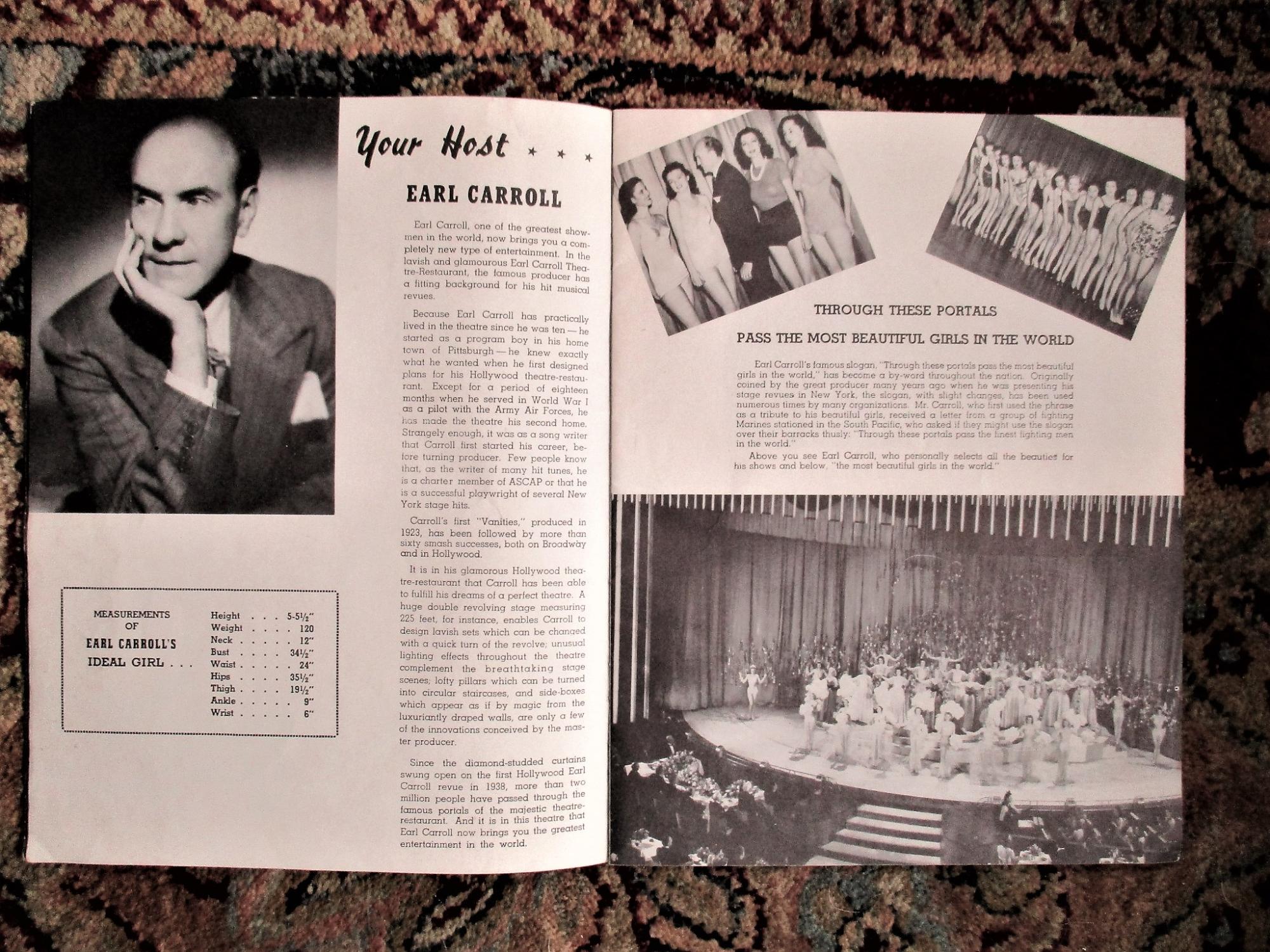 1946 EARL CARROLL'S HOLLYWOOD Pin-Up Showgirls on Stage PROGRAM Beryl ...