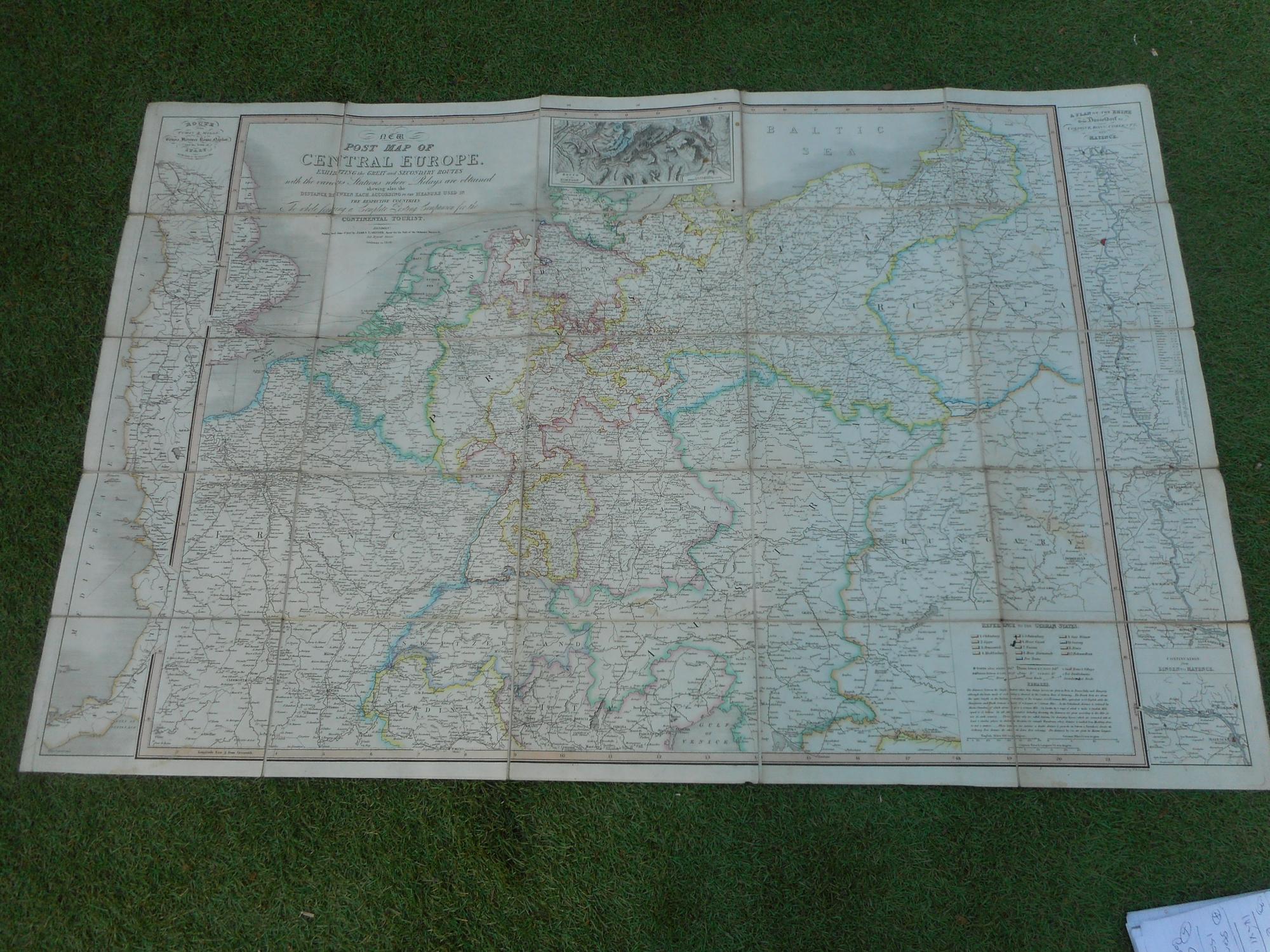 LARGE POST MAP OF CENTRAL EUROPE by GARDINER: (1828) Map | Gordon Leete