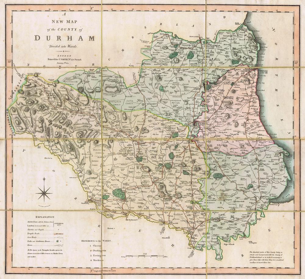 A New Map of the County of Durham Divided into Wards. by SMITH Charles ...