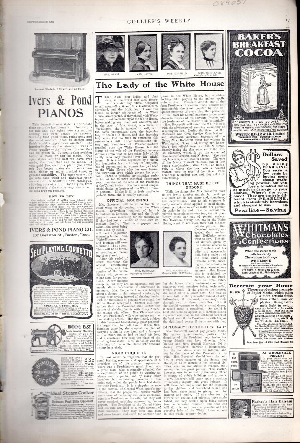 PRINT: "The Lady of the White House". Colored Drawing from Collier's ...