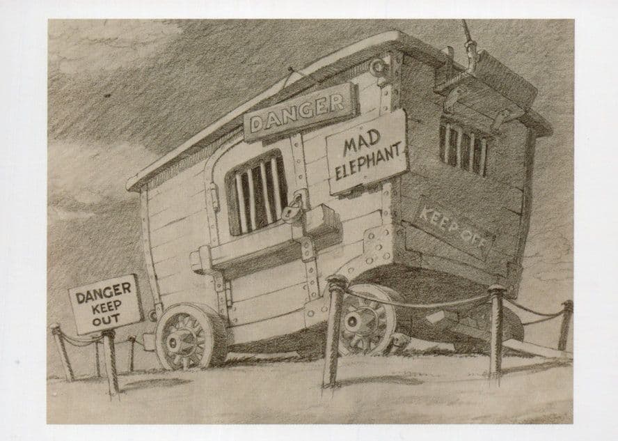 Mad Elephant Train Car Dumbo Storyboard Painting Artist Film Postcard ...