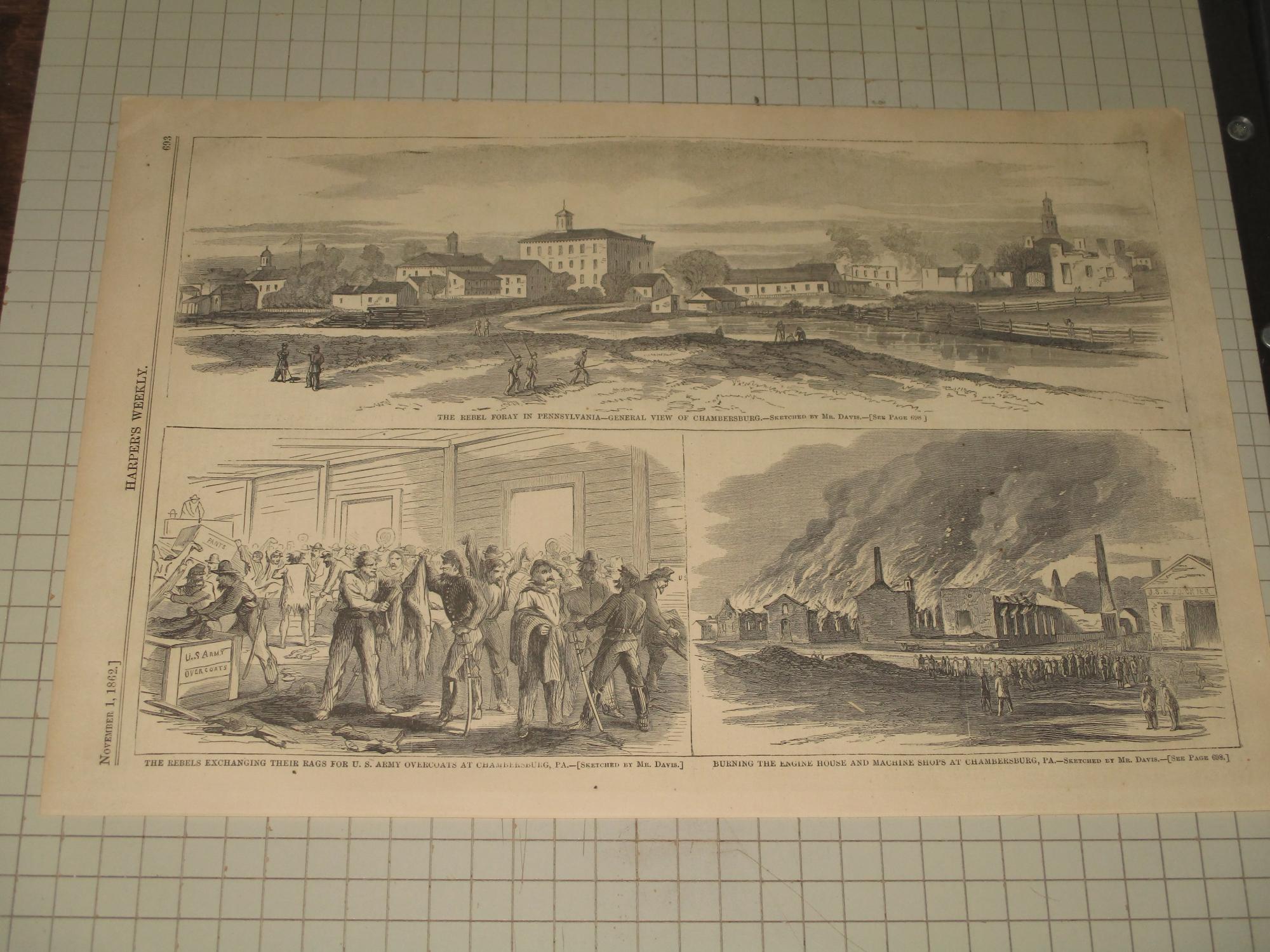 1862 Harper's Weekly Civil War Engravings of "Rebel Foray in ...
