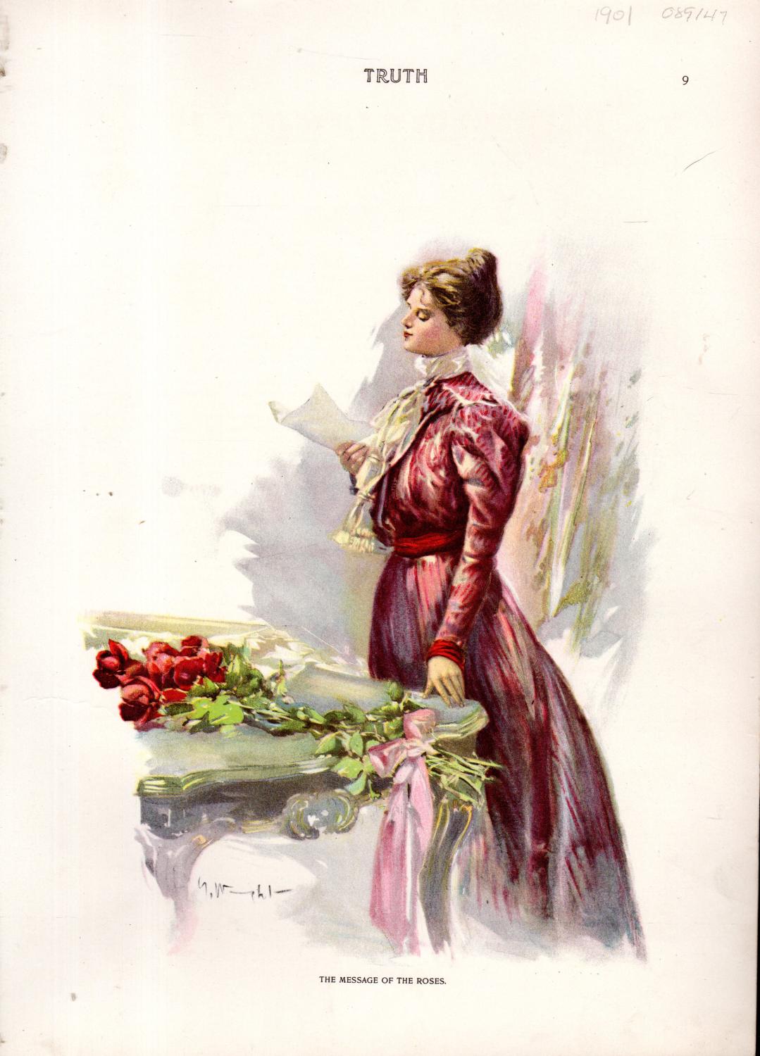 Colored Lithograph: "The Message of the Roses". colored Lithograph from ...