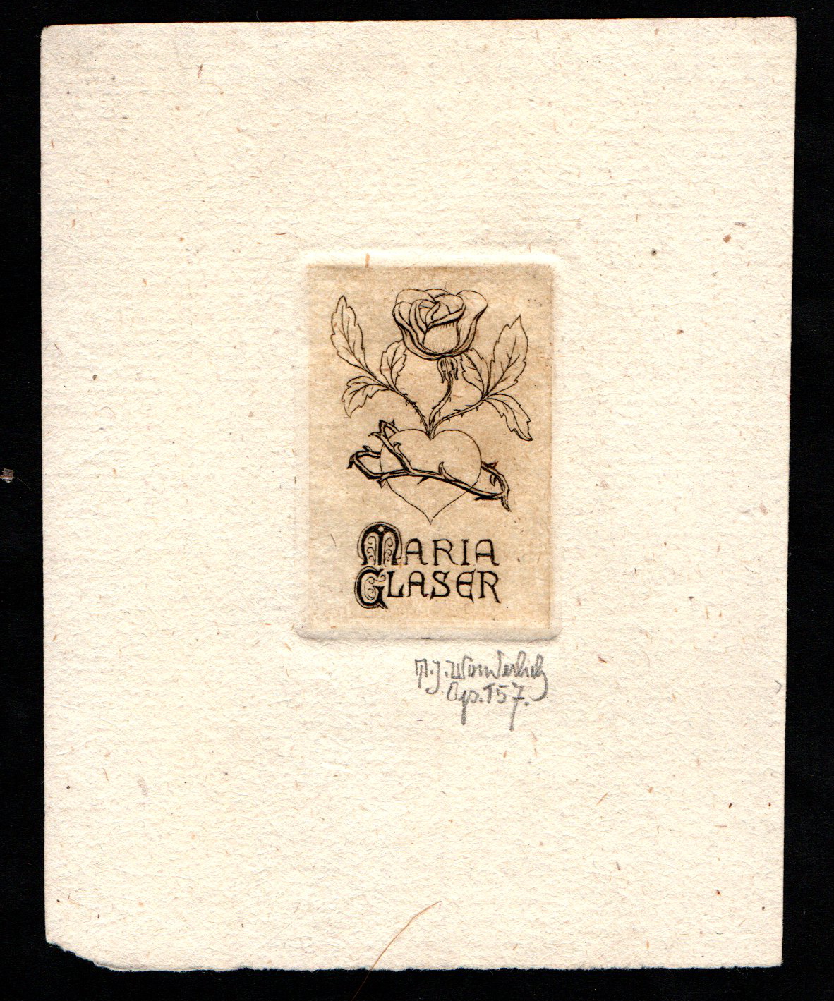 Exlibris für Maria Glaser / Rose Herz heart signiert Radierung etching ...