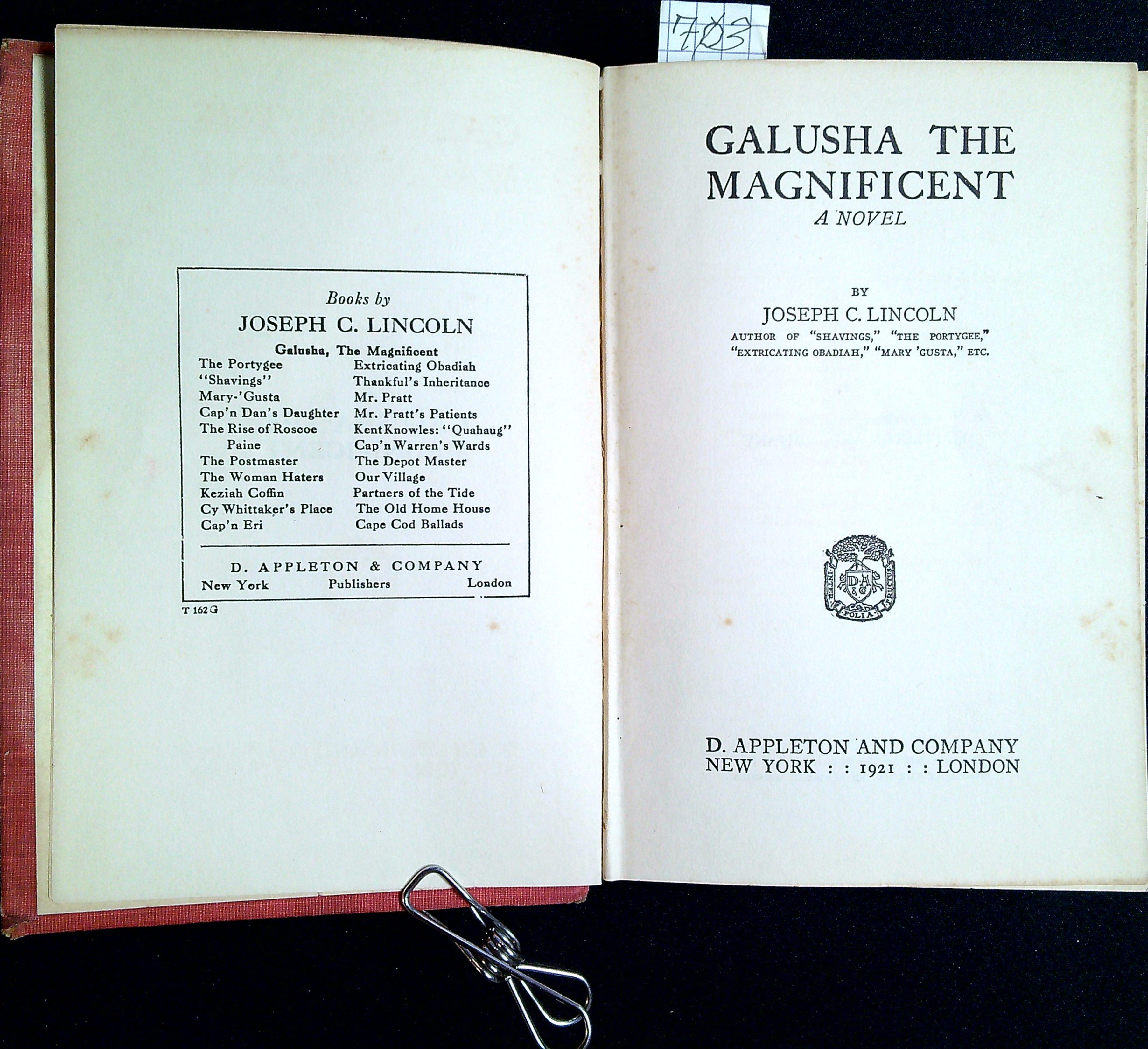 Galusha The Magnificent by Joseph C. Lincoln: Good Hardcover (1921) 1st ...