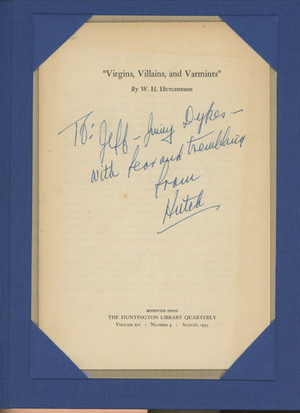 VIRGINS, VILLAINS, AND VARMINTS by HUTCHINSON, W. H.: (1953) First ...