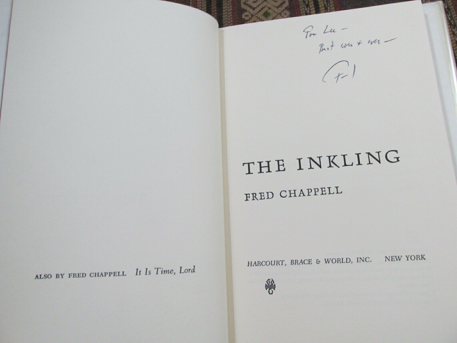 The Inkling by Chappell, Fred: Near Fine Hardcover (1965) First Edition ...
