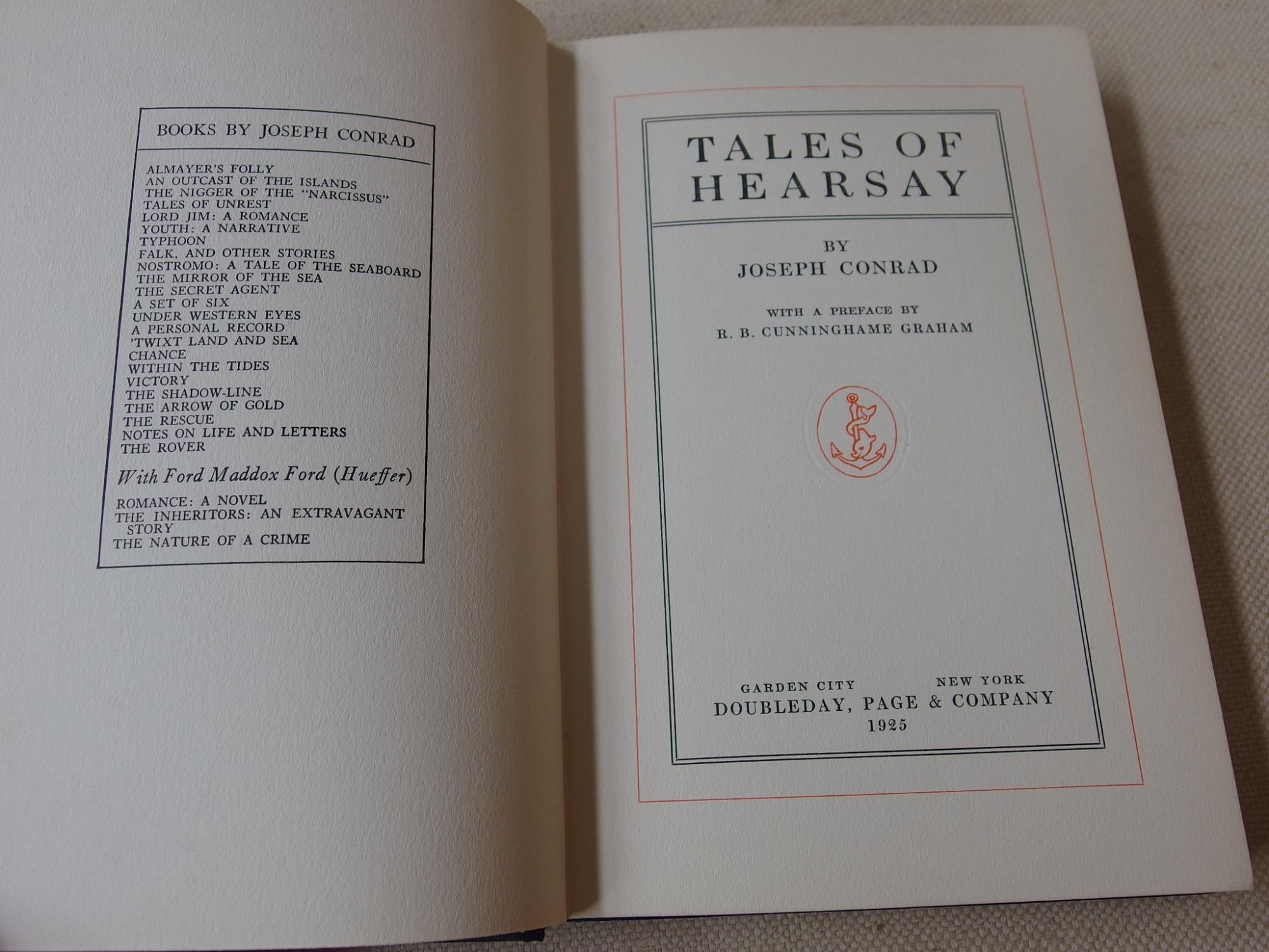 Tales of Hearsay by Joseph Conrad: Near Fine Hardcover (1925) 1st ...