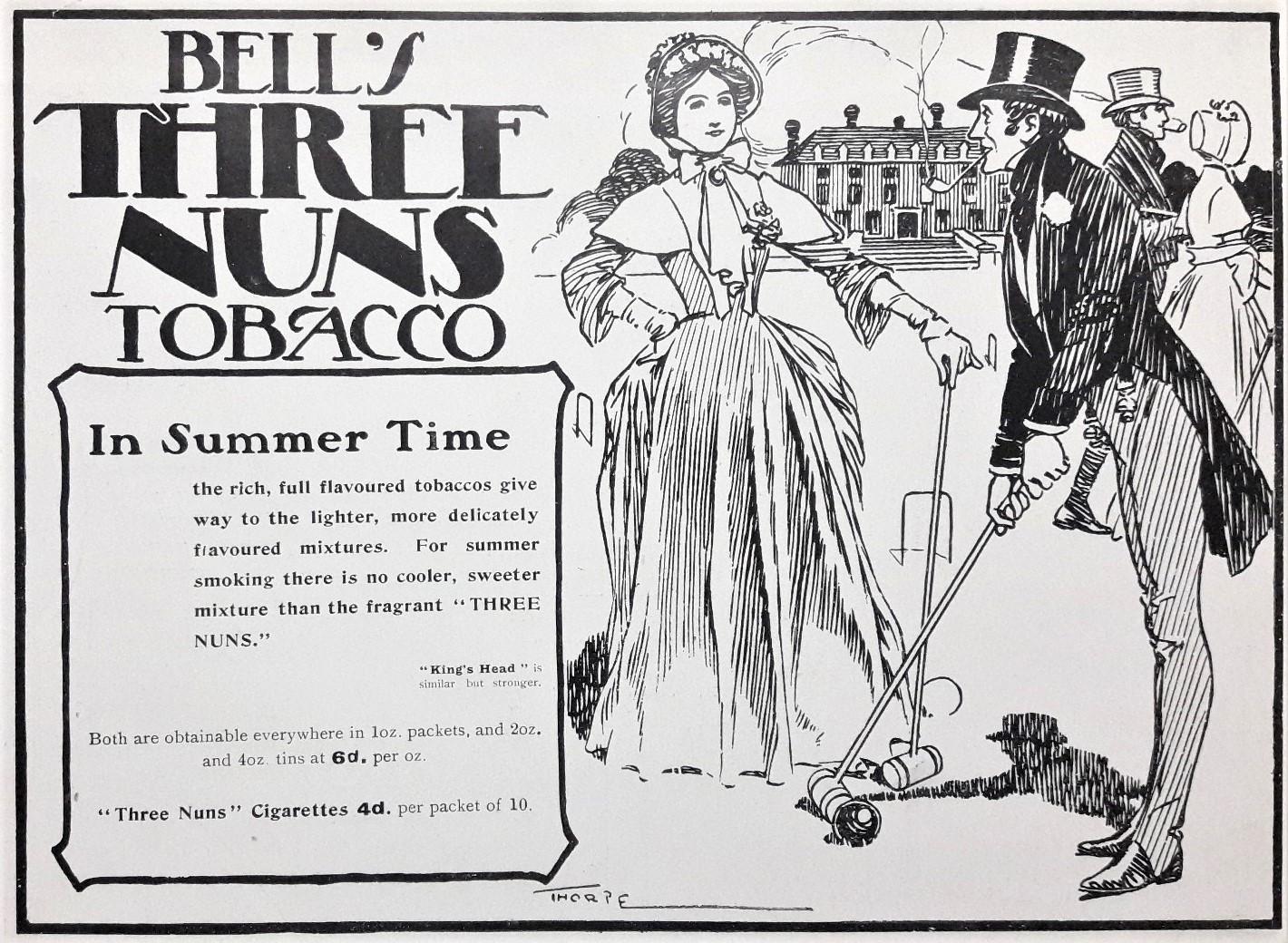 Threety drawings from Thorpe for the Three Bell's Nuns Tobacco. by ...