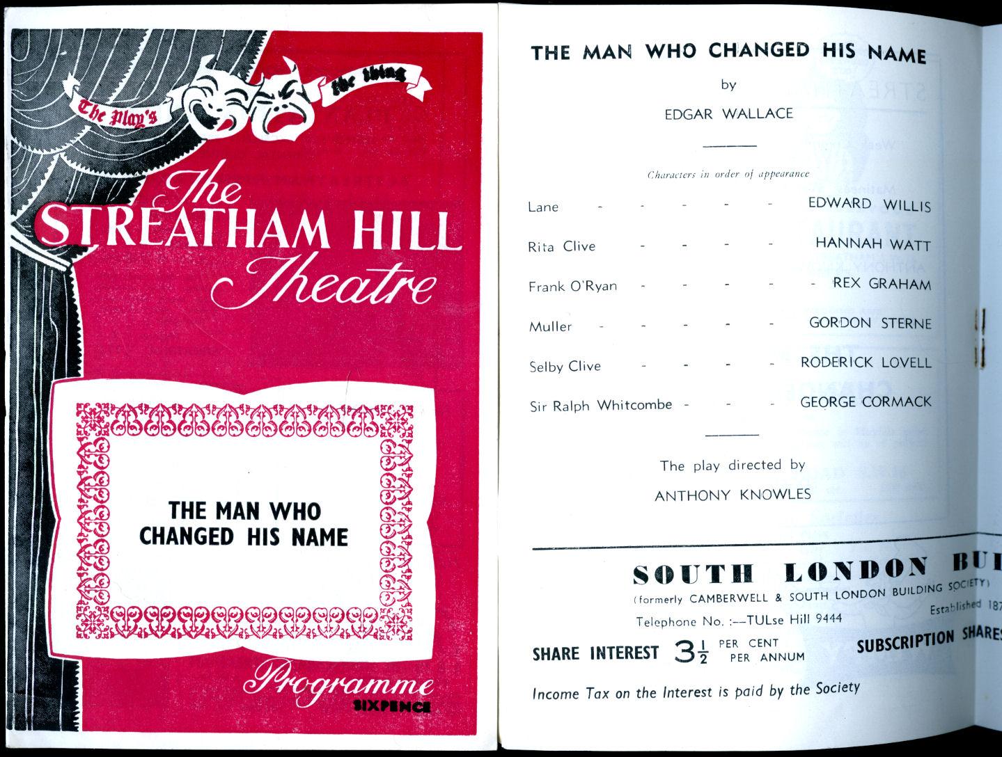 The Man Who Changed His Name | Original Souvenir Theatre Programme ...