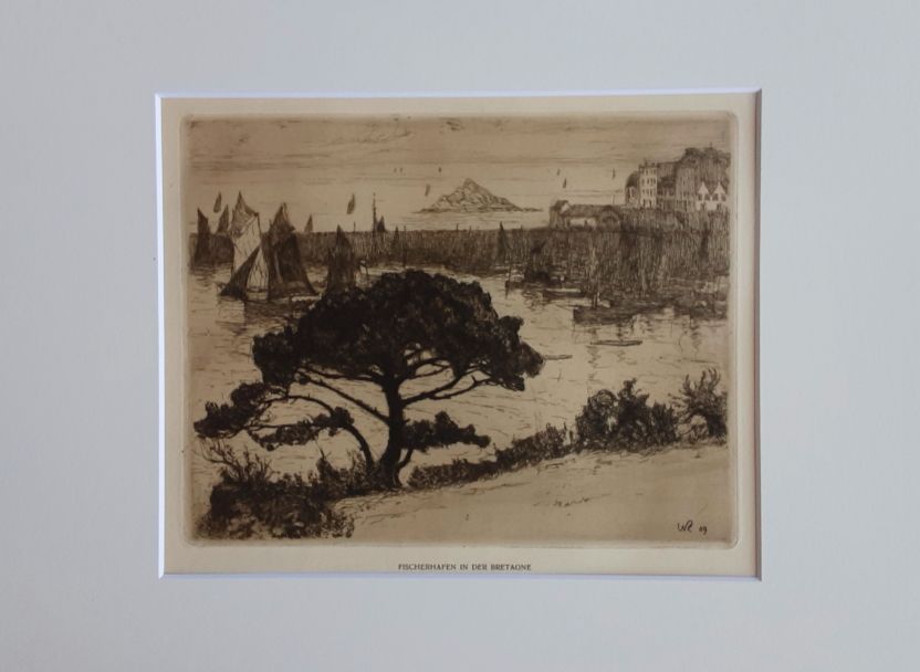Fischerhafen in der Bretagne. - (Originalradierung / 1911 ...