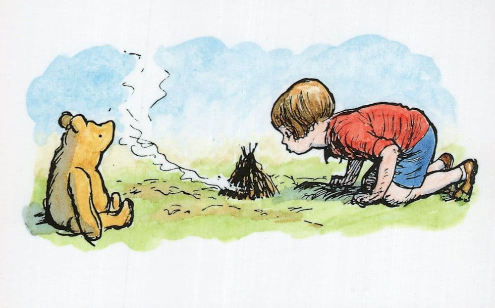 Winnie The Pooh Bonfire Fire With Christopher Robin Book Postcard ...